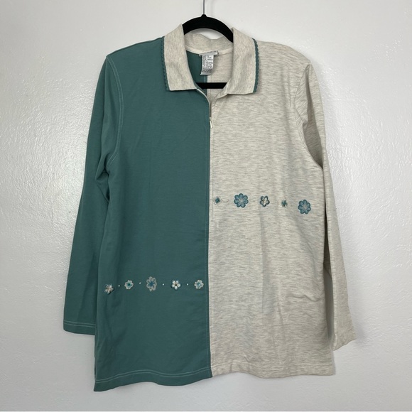 Koret | Sweaters | Koret Women Long Sleeve Embroidered Floral 34 Zip ...